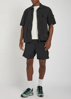 Stone Island Crinkled Nylon Logo Shorts - Black
