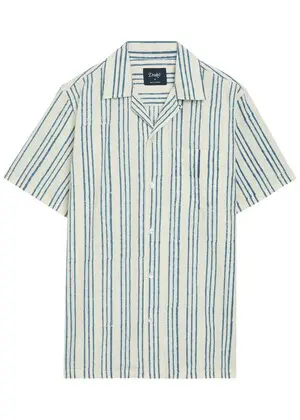 DRAKE'S Striped Cotton Shirt - Blue