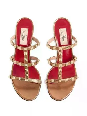Valentino Garavani Rockstud Slide Sandals In Laminated Nappa Leather - Gold