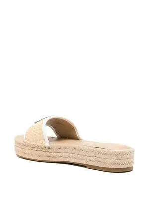 Ralph Lauren Logo Plaque Raffia Espadrille Slides