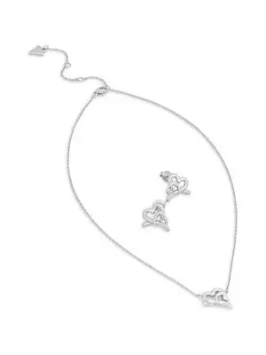 Guess Interlocking Heart Earrings And Necklace Set - Silver