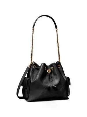 Tory Burch Quilted Drawstring Shoulder Bag - Black