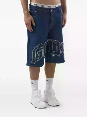Gcds Frayed Logo Patch Denim Shorts - Blue