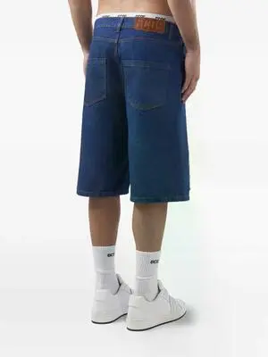 Gcds Frayed Logo Patch Denim Shorts - Blue