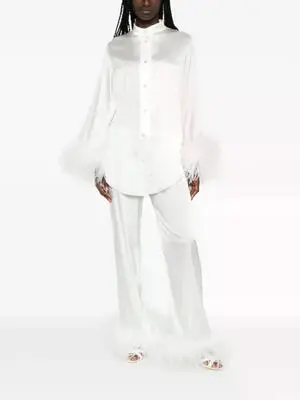 Oseree Feather-trim Drawstring Trousers
