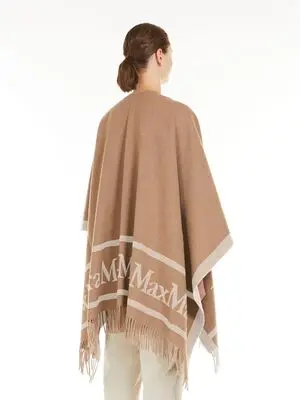 Max Mara Jacquard Wool Poncho With Fringe - Camel