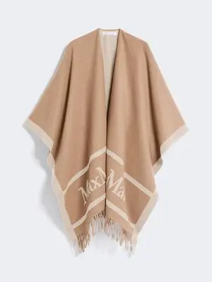 Max Mara Jacquard Wool Poncho With Fringe - Camel