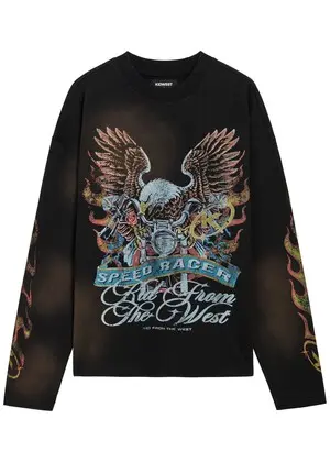 KIDWEST Eagle Flame Printed Cotton T-shirt