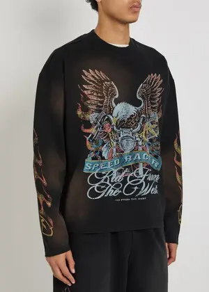 KIDWEST Eagle Flame Printed Cotton T-shirt