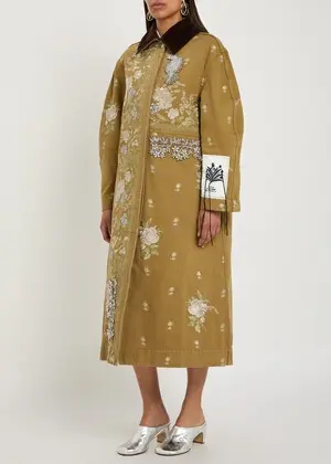 Erdem Embroidered And Embellished Denim Overcoat - Camel