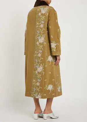 Erdem Embroidered And Embellished Denim Overcoat - Camel
