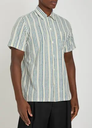 DRAKE'S Striped Cotton Shirt - Blue