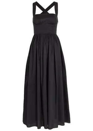 Matteau Gathered Cotton-poplin Midi Dress - Black