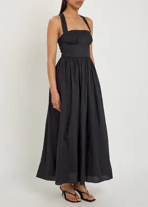 Matteau Gathered Cotton-poplin Midi Dress - Black