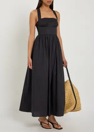 Matteau Gathered Cotton-poplin Midi Dress - Black