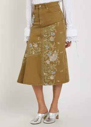 Erdem Embroidered Denim Midi Skirt