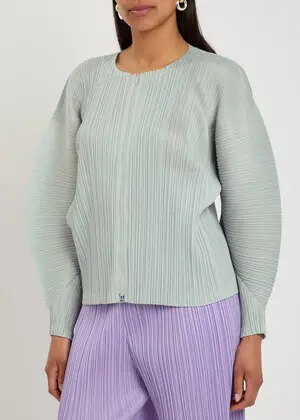 Issey Miyake Pleated Zip-through Woven Top - Light Grey