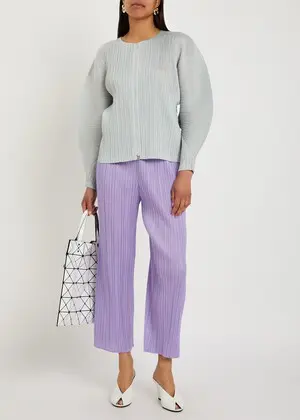 Issey Miyake Pleated Zip-through Woven Top - Light Grey