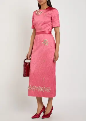 Erdem Embellished Satin Midi Dress - Pink