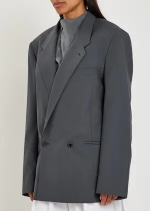 LEMAIRE Woven Double-breasted Blazer - Dark Grey
