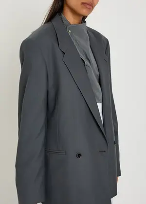 LEMAIRE Woven Double-breasted Blazer - Dark Grey