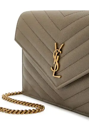 Saint Laurent Envelope Pebbled Leather Wallet On Chain