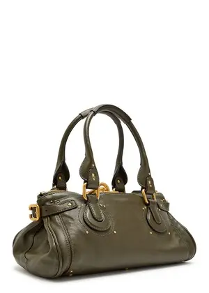 Chloé Paddington Grained Leather Shoulder Bag With Padlock - Khaki