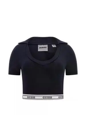 Guess Cropped Top With Logo Tape Trim - Blue
