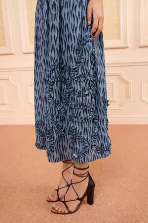 Ulla Johnson Alexandra Printed Ruffled Midi Skirt - Tidal