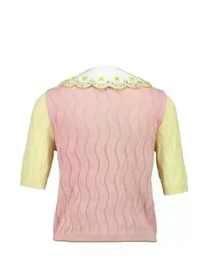 La DoubleJ Pointelle-knit T-shirt With Embroidered Collar - Yellow