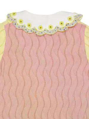 La DoubleJ Pointelle-knit T-shirt With Embroidered Collar - Yellow