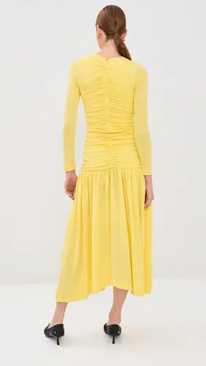 Bite Studios Evidente Dress Ruched Midi Length Cotton Knit - Daffodil