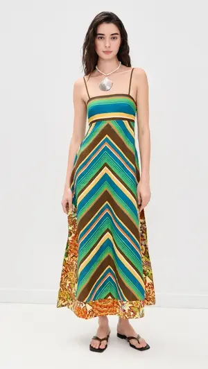 ALEMAIS Charlie Day Dress In Chevron And Floral Print Linen