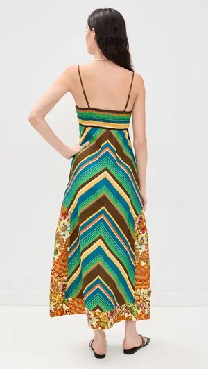ALEMAIS Charlie Day Dress In Chevron And Floral Print Linen