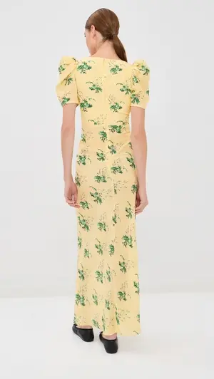 RODARTE Floral Print Silk Crepe Maxi Dress With Lace Trim