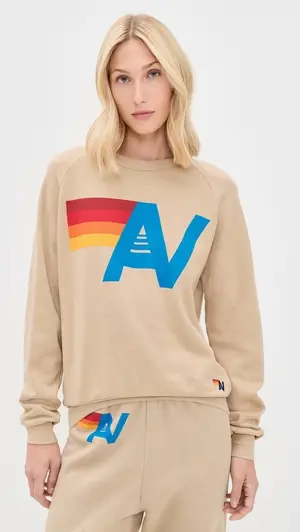 Aviator Nation Logo Crewneck Sweatshirt - Sand