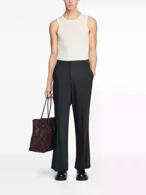 Sandro Wide-leg Wool Trousers With Buckles - Grey