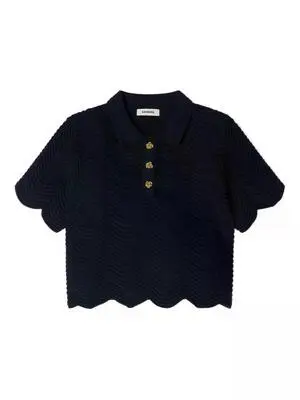 Sandro Scalloped Cropped Polo Top