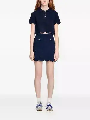 Sandro Scalloped Cropped Polo Top