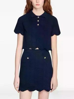 Sandro Scalloped Cropped Polo Top