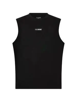 PLEIN SPORT Slub Texture Logo Patch Tank Top - Black