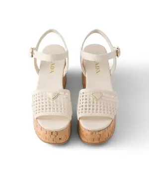 Prada Crochet Wedge Platform Sandals