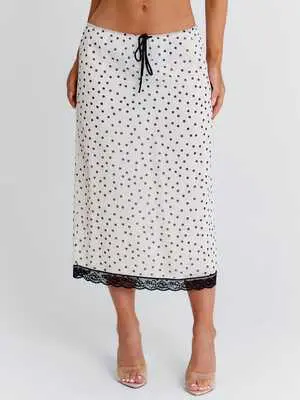 OUTCAST Elaina Cream Polka Dot Midi Skirt