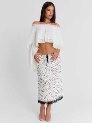 OUTCAST Elaina Cream Polka Dot Midi Skirt