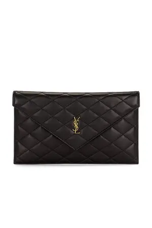 Saint Laurent Agneau Plume Matelasse Pouch - Nero