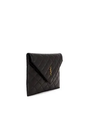 Saint Laurent Agneau Plume Matelasse Pouch - Nero