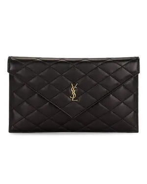 Saint Laurent Agneau Plume Matelasse Pouch - Nero
