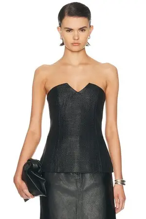 ST. AGNI Woven Leather Strapless Bodice Top