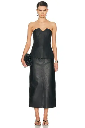 ST. AGNI Woven Leather Strapless Bodice Top