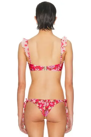 PatBO Peony Print Ruffle Bikini Top